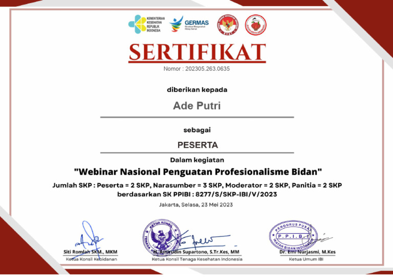 Ade Putri SERTIFIKAT WEBINAR NAS IBI-KTKI 23-05-2023 | PDF