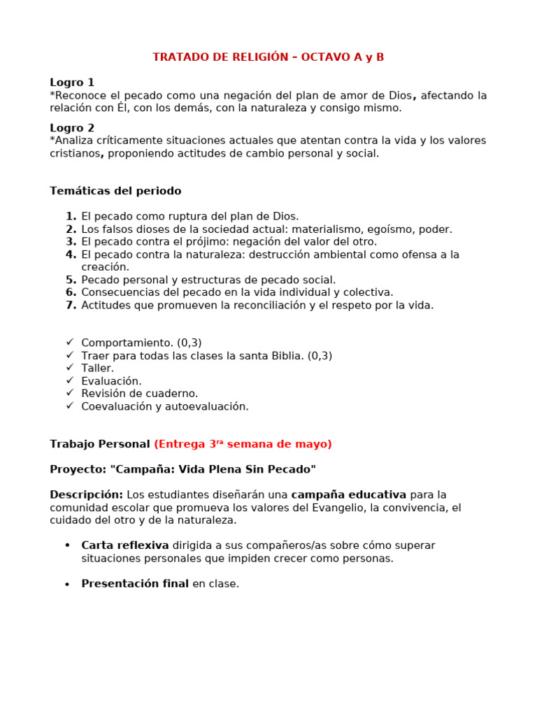 7 - Tratado de Religión - Octavo A y B | PDF