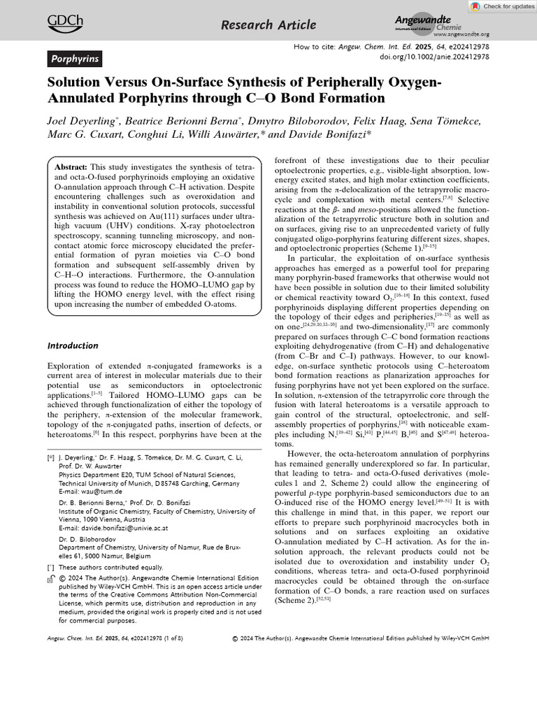 Angew Chem Int Ed - 2024 - Deyerling - Solution Versus On Surface ...