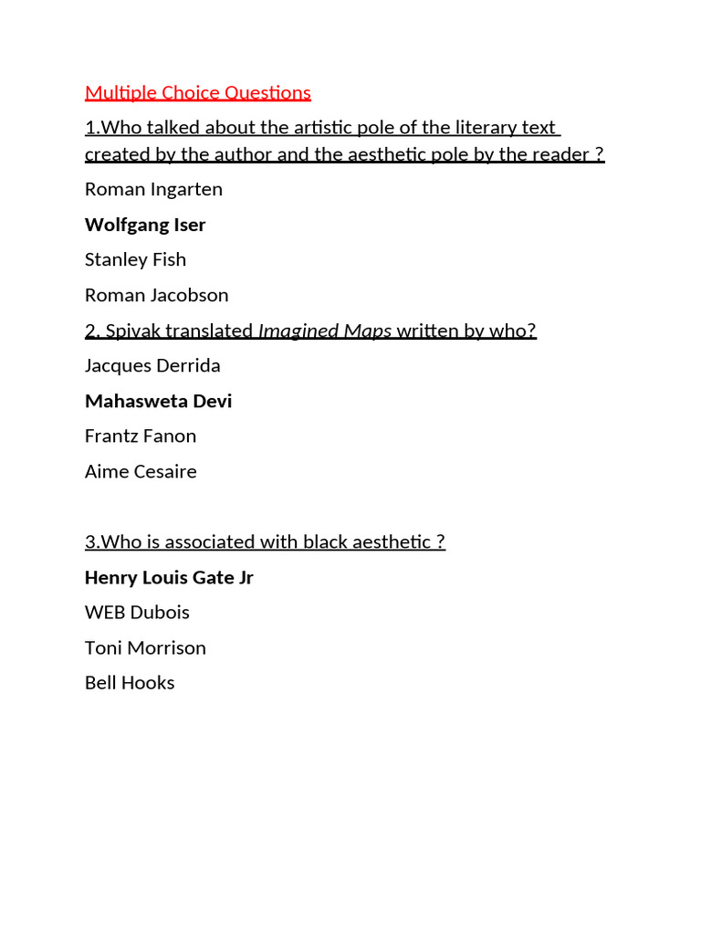 Multiple Choice Questions Pdf