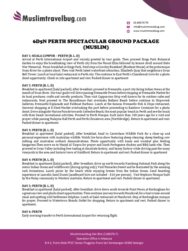 6D5N Perth Spectacular Ground Package (Muslim) | PDF