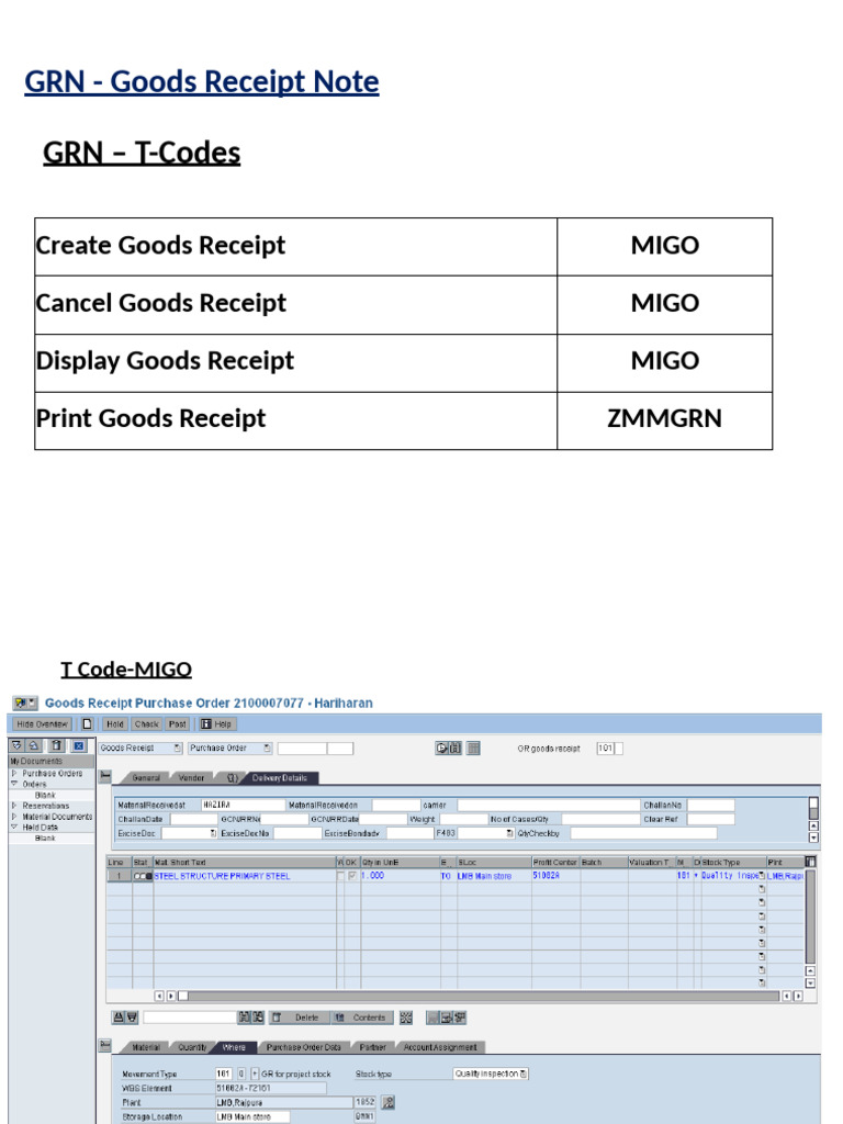 GRN CREATION, Change & Return Delivery | PDF