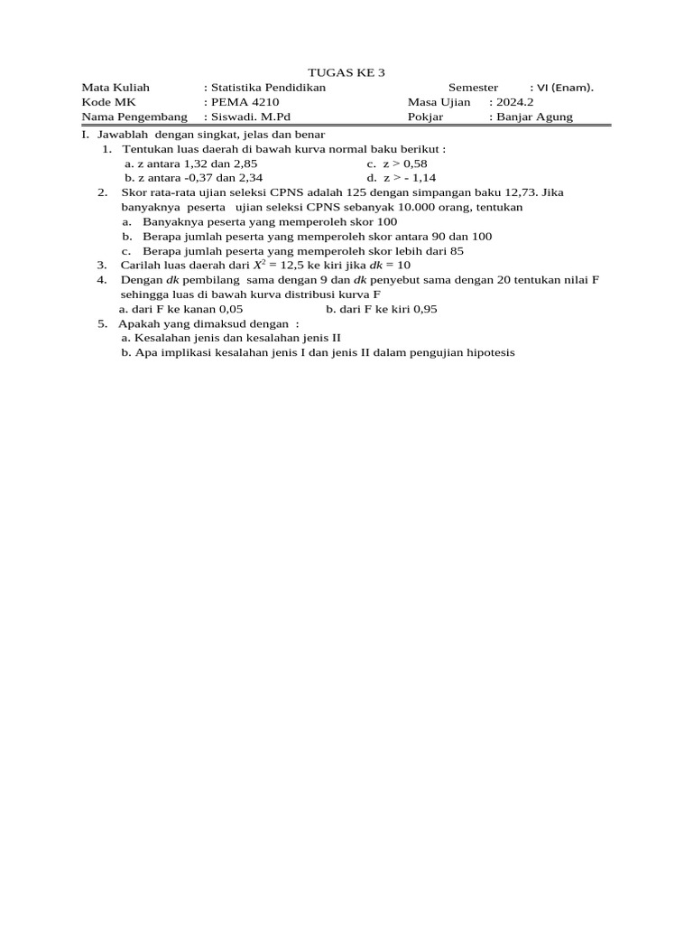 TUGAS TUTORIAL 3, Statistika Pendidika PEMA 4210 Rawapitu | PDF