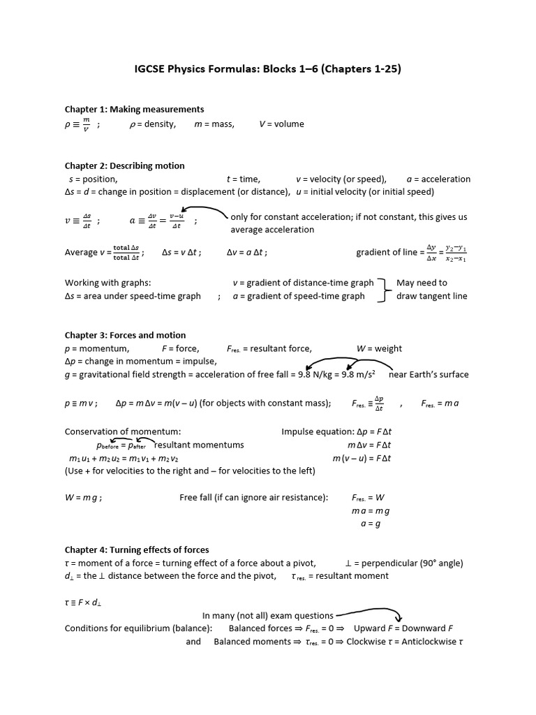 IGCSE Physics Formulas (Blocks 1-6) | PDF | Stars | Force
