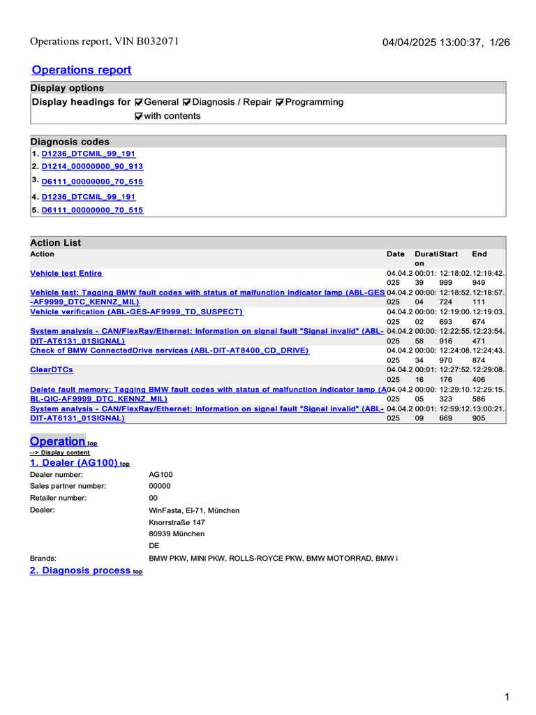 BMW Fault Codes and Diagnosis Report | PDF | Memory | Troubleshooting