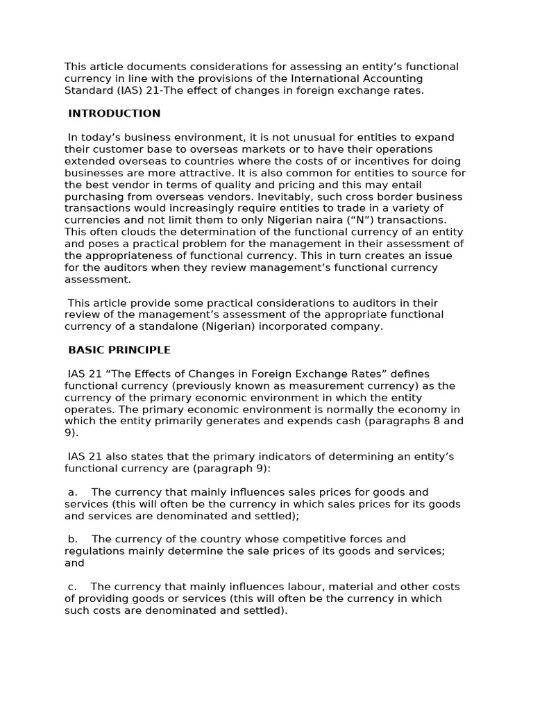 Assessing Functional Currency Under IAS 21 | PDF | United States Dollar ...