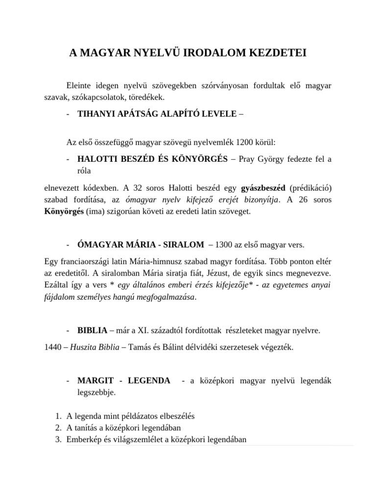 A MAGYAR NYELVu IRODALOM KEZDETEI | PDF