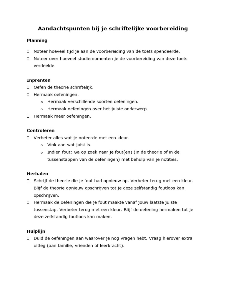 Aandachtspunten Bij Je Schriftelijke Voorbereiding | PDF