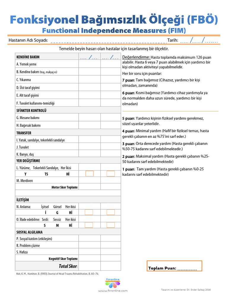 Fonksiyonel Bagimsizlik Olcegi Ftronline | PDF