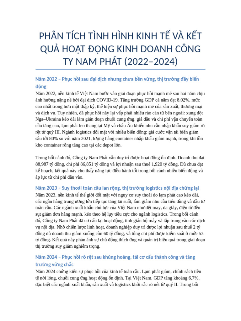 BaoCao KQKD NamPhat 2022 2024 | PDF