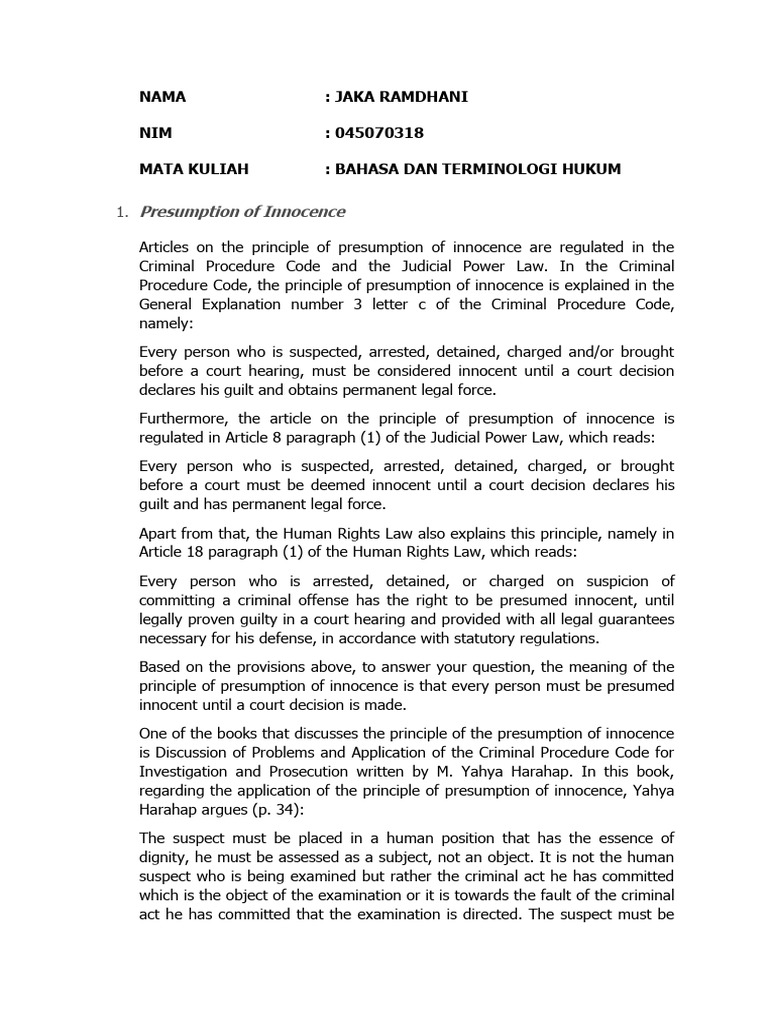 Tugas 1 Bahasa Dan Terminologi Hukum | PDF | Contempt Of Court | Presumption Of Innocence