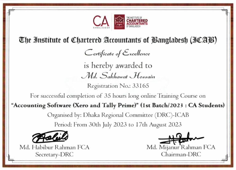 ICAB Xero & Tally Course Certificate | PDF