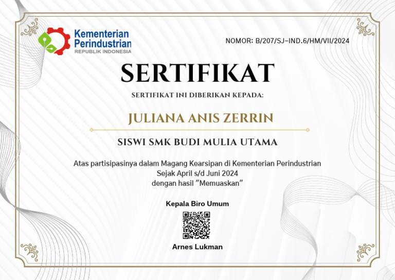 Sertifikat PKL Siswa SMK Tahun 2024 | PDF