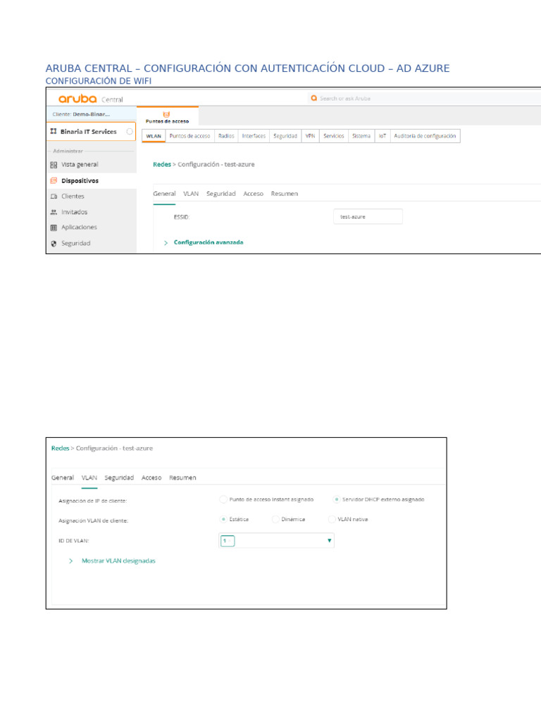 Configuración de Aruba Central con Azure | PDF