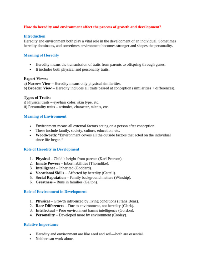 Heredity and Environment in Development | PDF