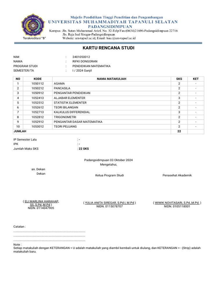 KRS Pengajuan KRS (Kartu Rencana Studi) | PDF