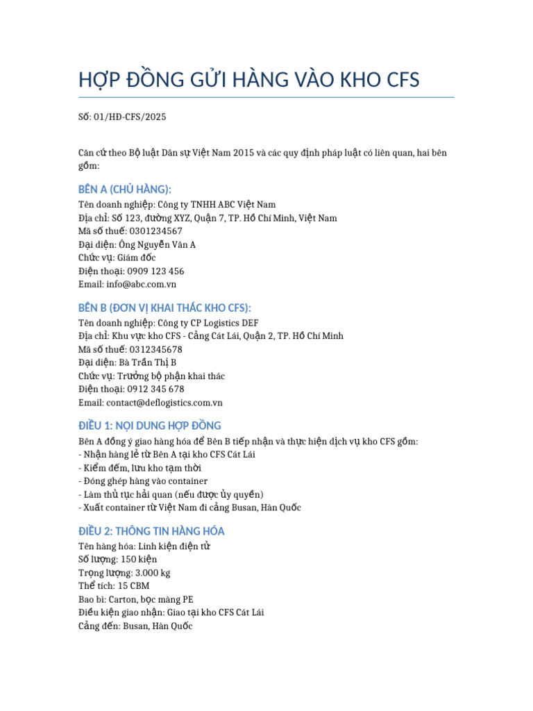 Hop Dong Gui Hang CFS | PDF