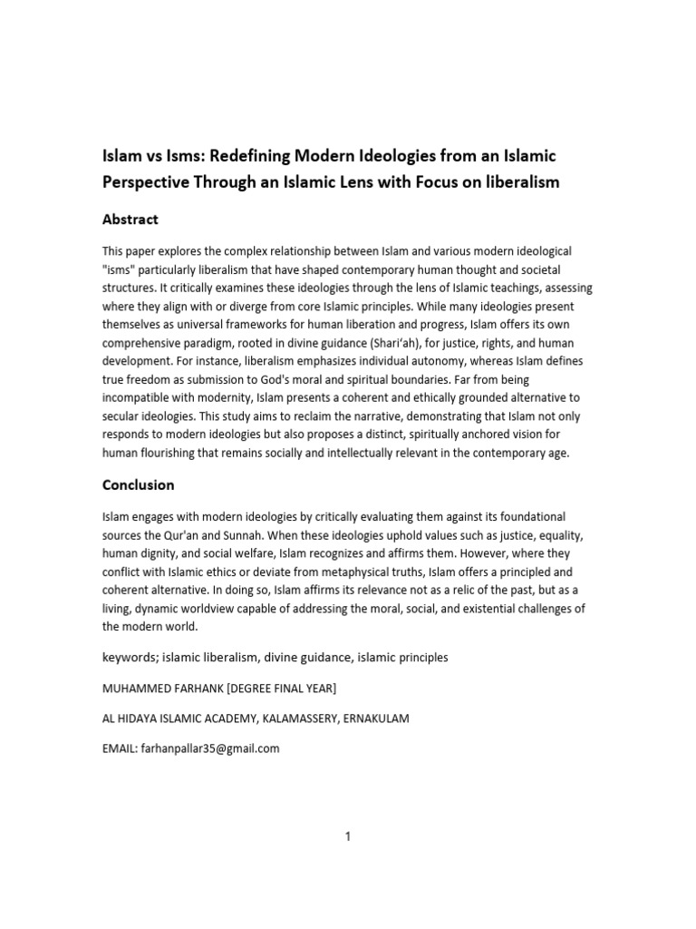 Abstract Islam Vs Isms Redefining Modern Ideiologies in The Islamic ...