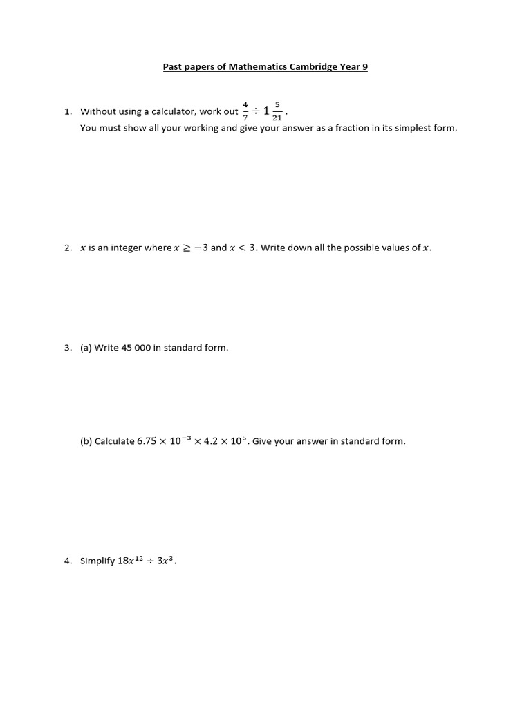 Cambridge Year 9 Maths Past Papers | PDF | Mathematical Objects ...