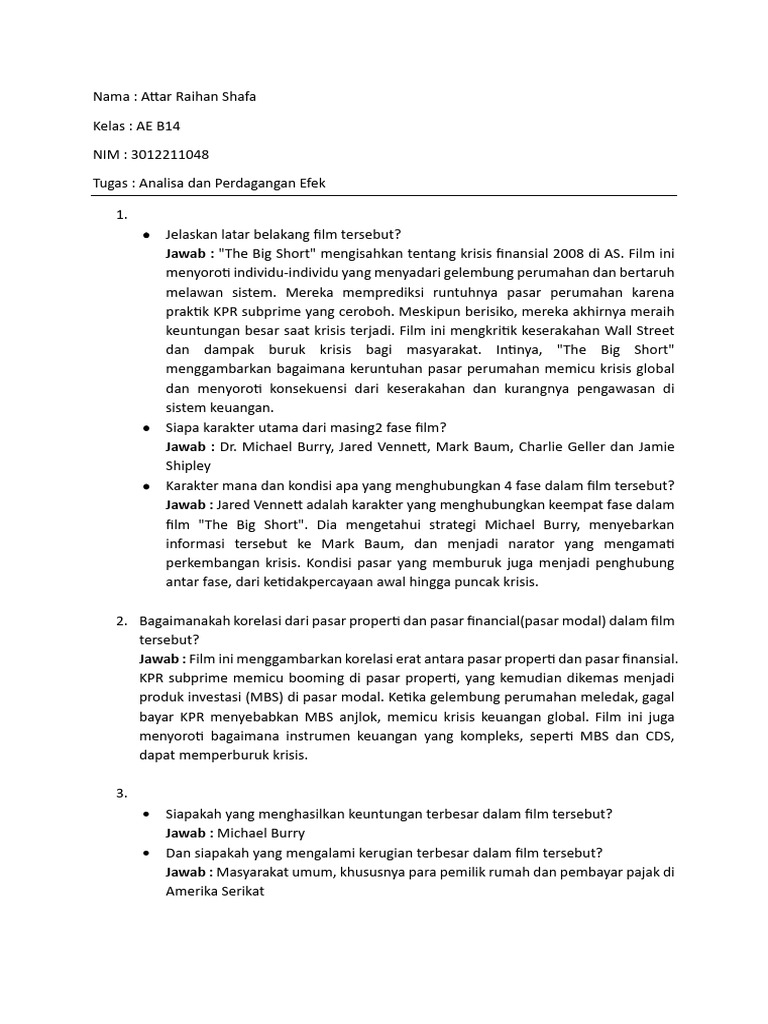 Attar Raihan Shafa - AE B14 - Bedah Film The Big Short | PDF