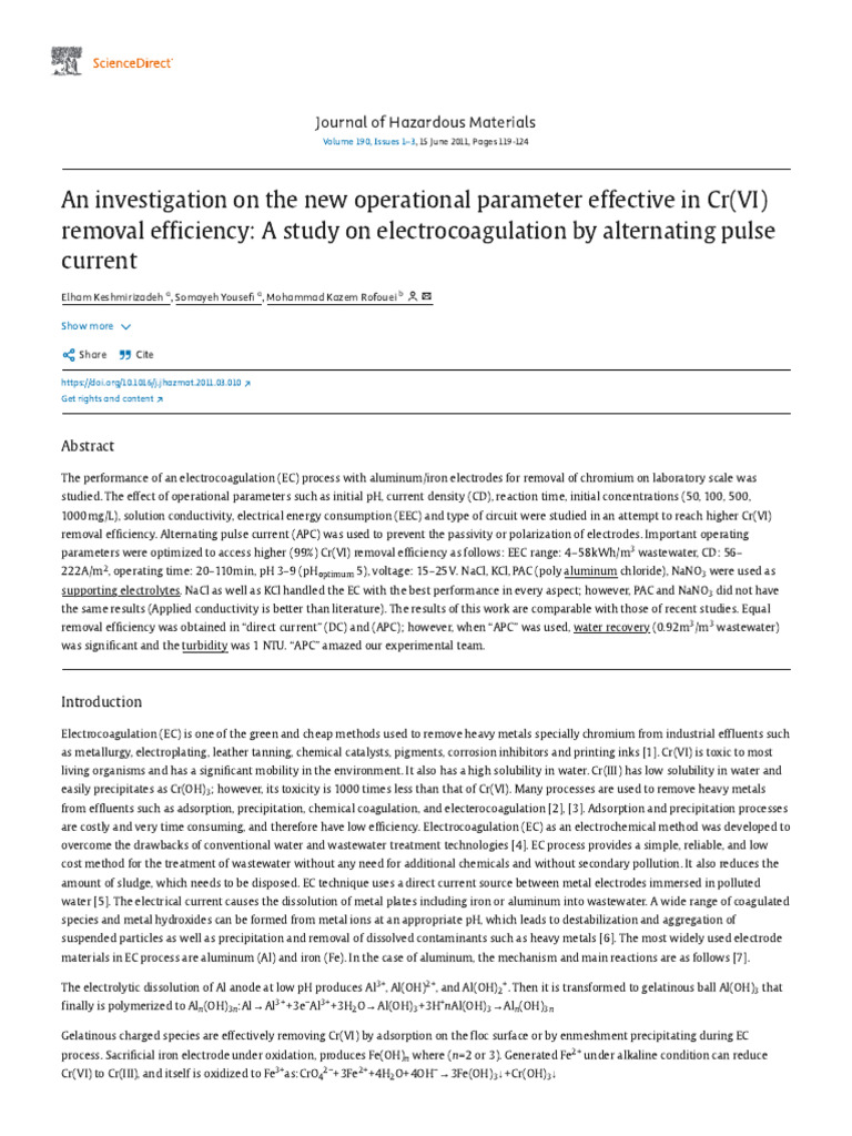 An Investigation On The New Operational Parameter Effective in CR (VI ...