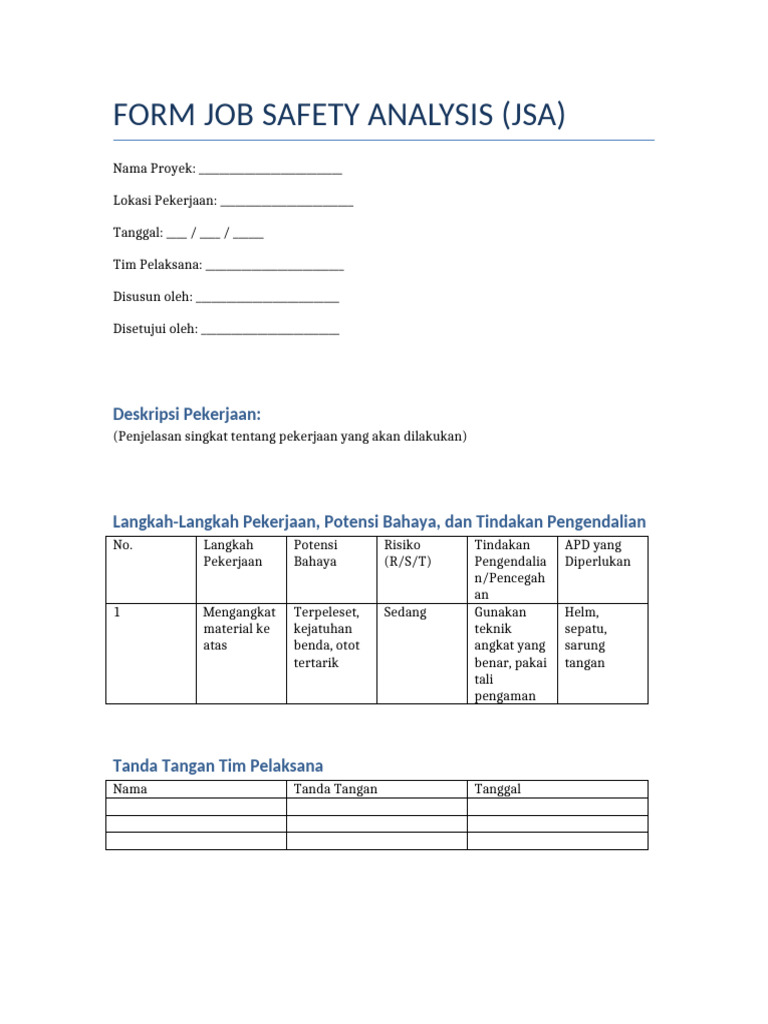 Formulir Analisis Keselamatan Kerja JSA | PDF