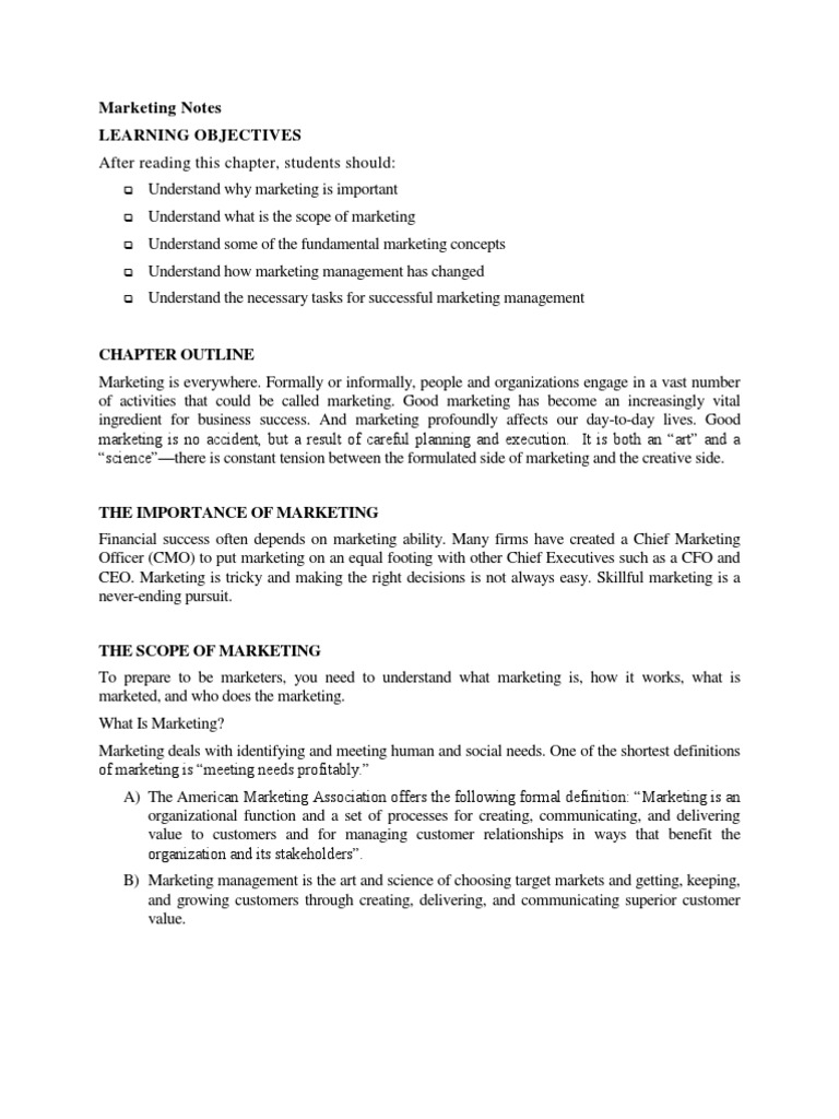 Marketing Notes | PDF | Marketing | Market (Economics)