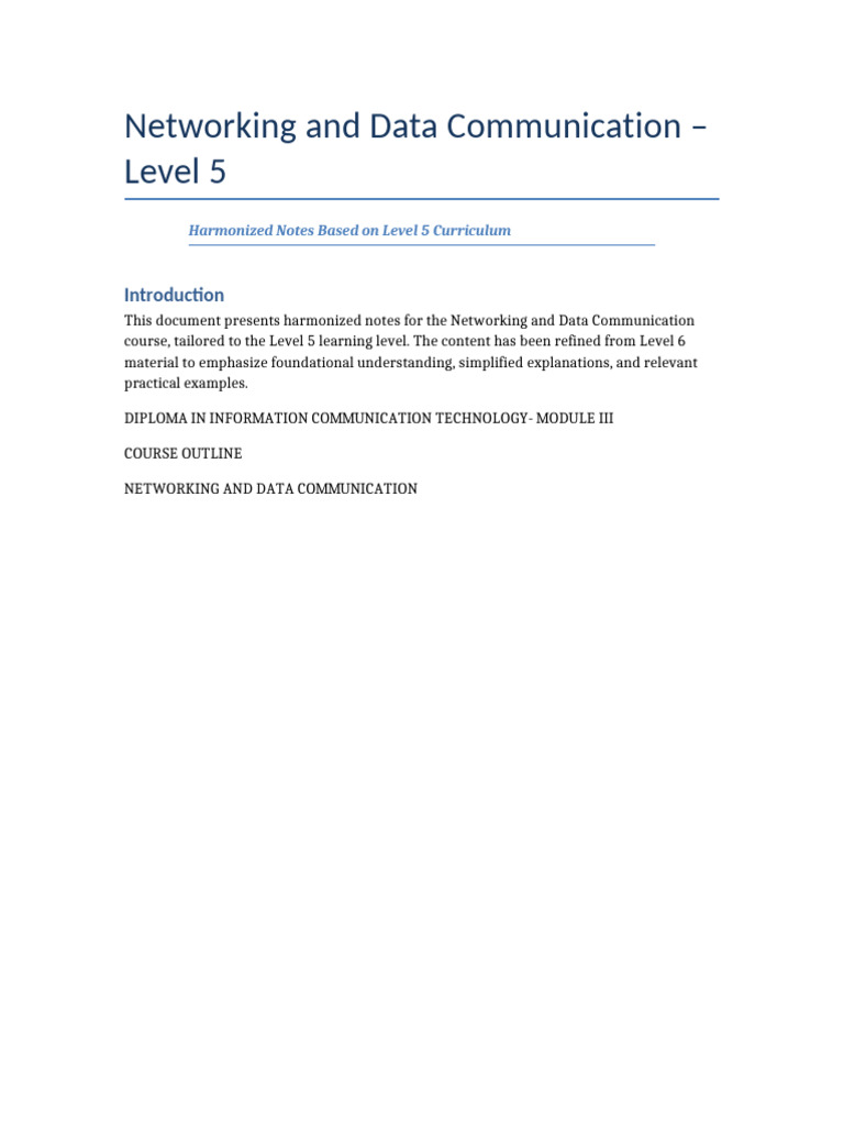 Networking and Data Communication Level5 Harmonized Notes | PDF ...