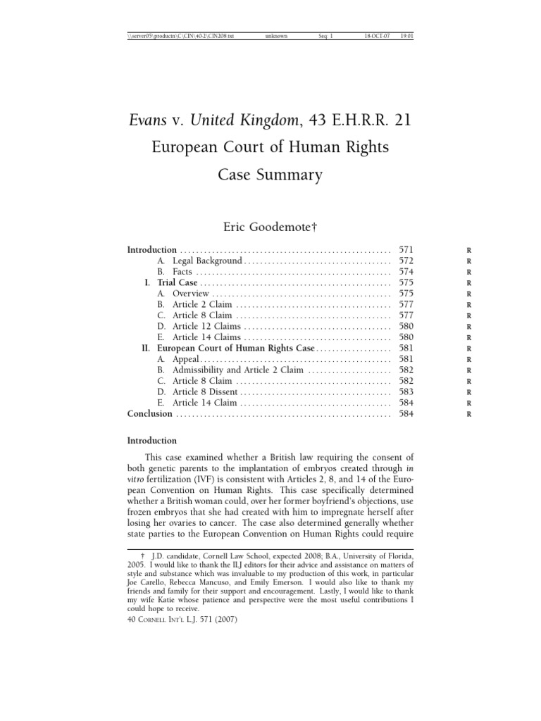 Evans v. UK ECtHR Commentary by Goodemote 2007 | PDF | In Vitro ...