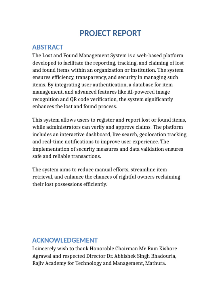 Lost and Found Management System Report | PDF | Software Testing ...