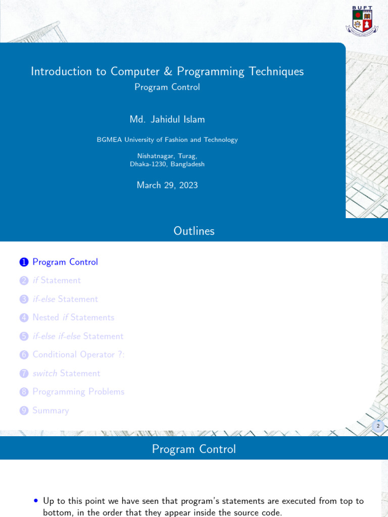 Lecture 07 Program Control | PDF | Control Flow | Software Engineering