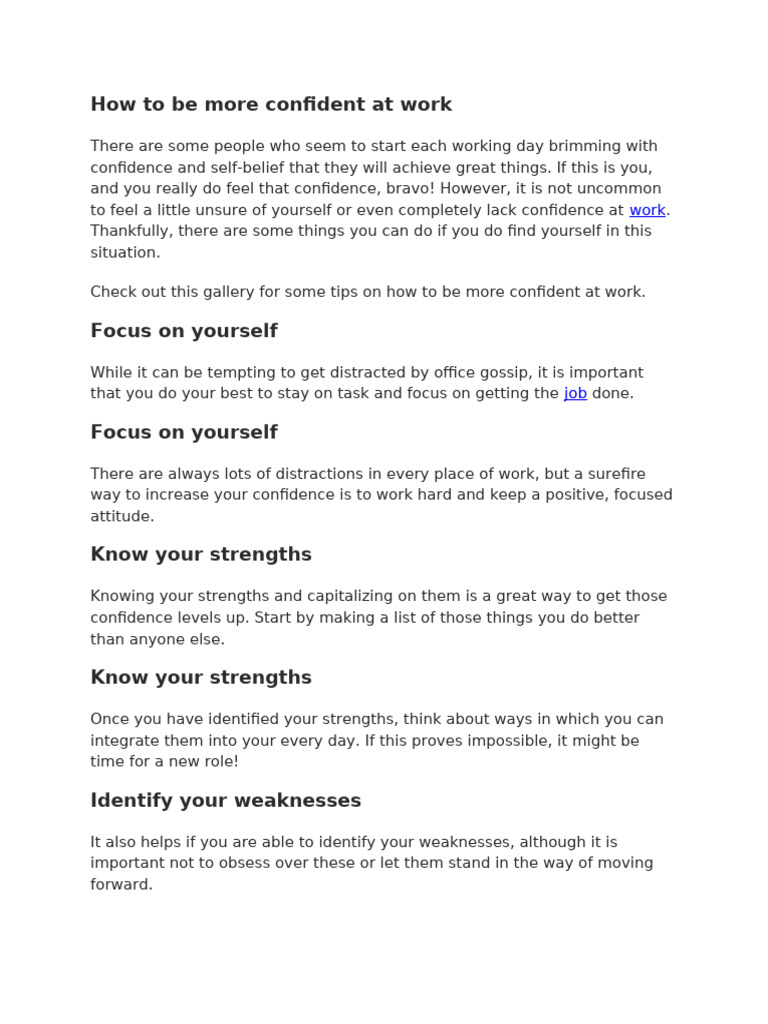 How To Be More Confident At Work Pdf Feeling Cognition