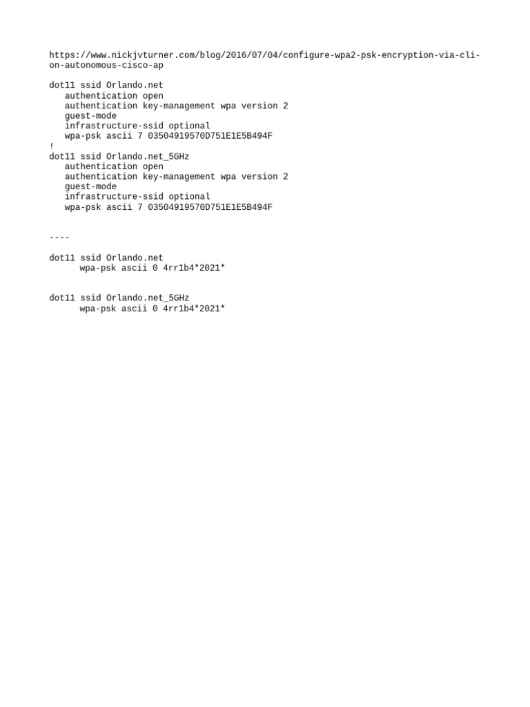 Cisco AP Autonomo - Change Password Ssid | PDF