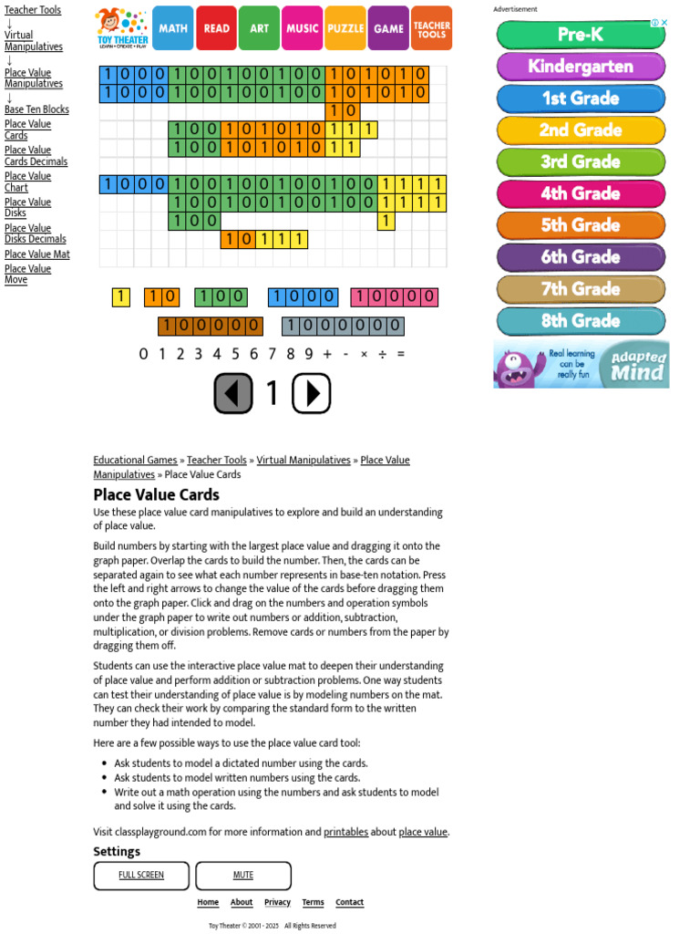 Place Value Cards Virtual Manipulatives Toy Theater | PDF | Numbers ...