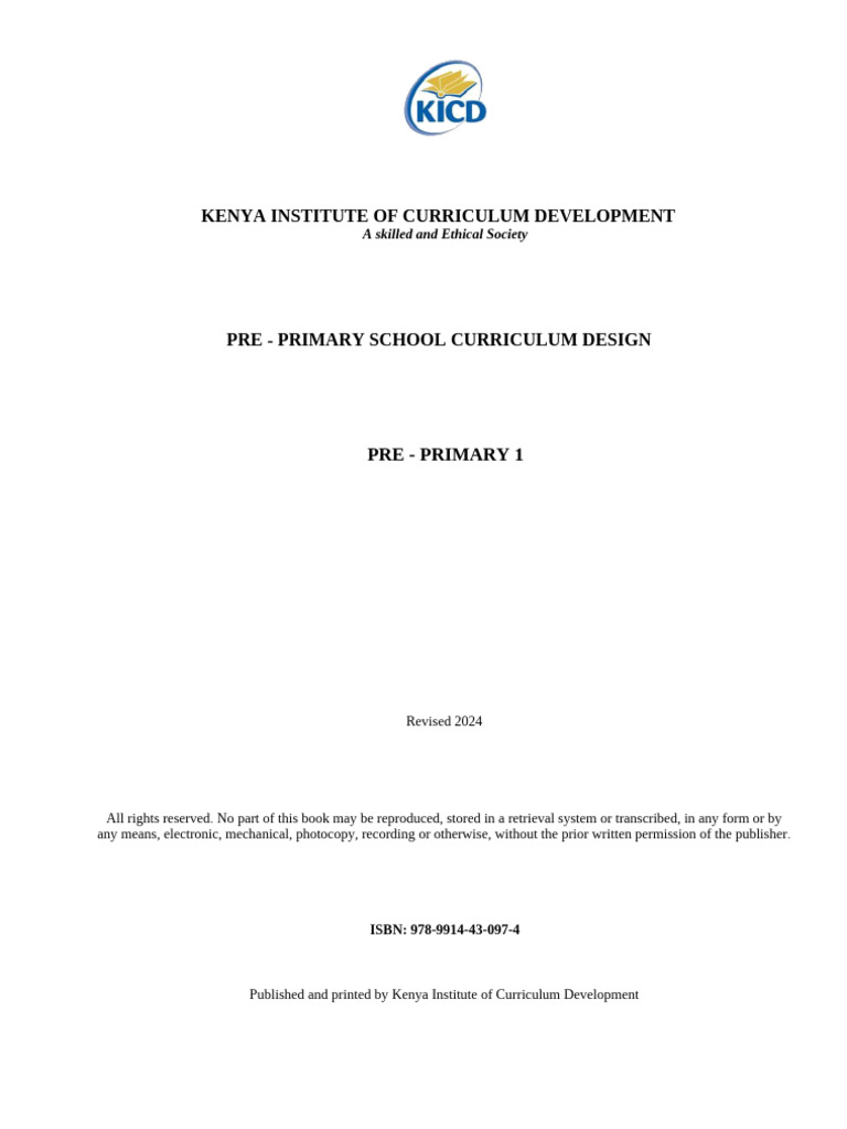 Kenya Pre-Primary Curriculum Design 2024 | PDF | Learning | Curriculum