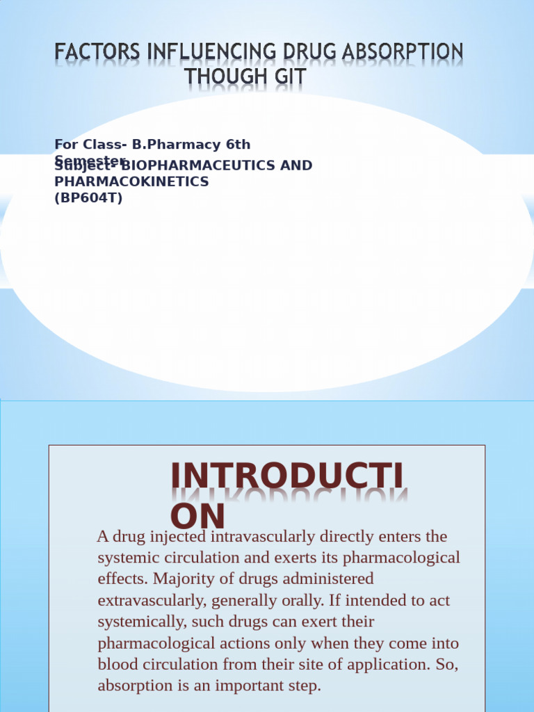 Factors Influencing Drug Absorption Though Git | PDF | Tablet (Pharmacy) | Pharmaceutical ...
