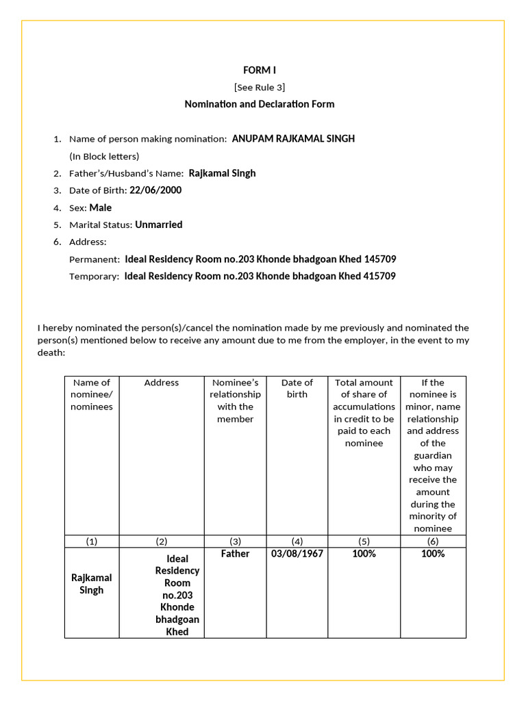 Form I Nomination and Declaration Guide | PDF | Justice | Crime & Violence