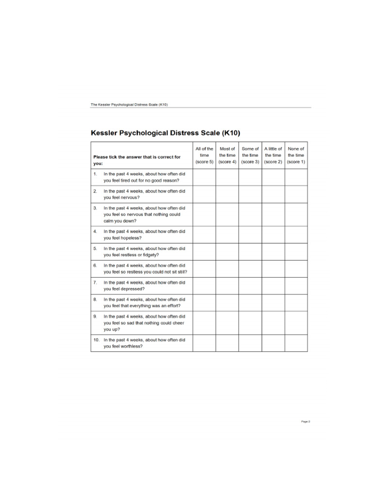 Kessler Distress Scale-2 | PDF