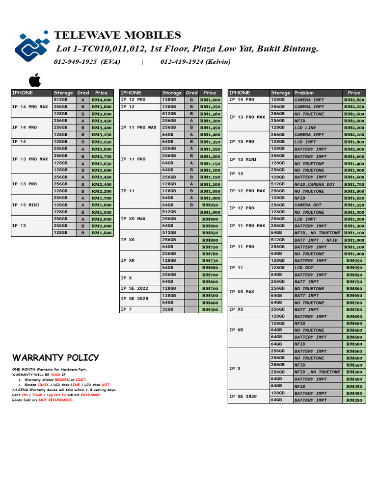 Telewave Mobile Device Pricing Guide | PDF | Apple Inc. Hardware ...