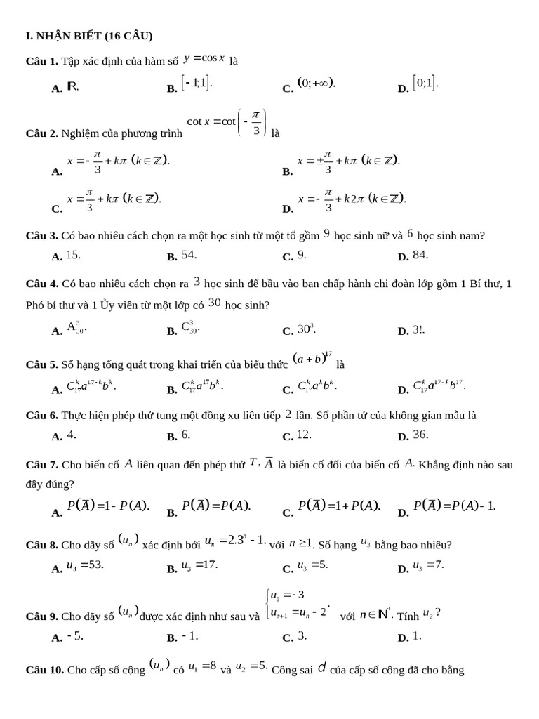 DCT Toan Cuoi HK1 K11 | PDF