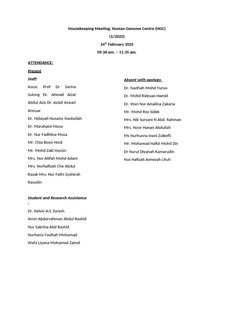 MOM Housekeeping Meeting - NFM (Updated) | PDF | Polymerase Chain ...