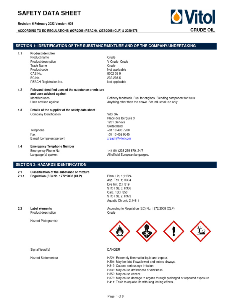 Crude Oil SDS en V3.0.PDF .PDF | PDF | Toxicity | Combustion