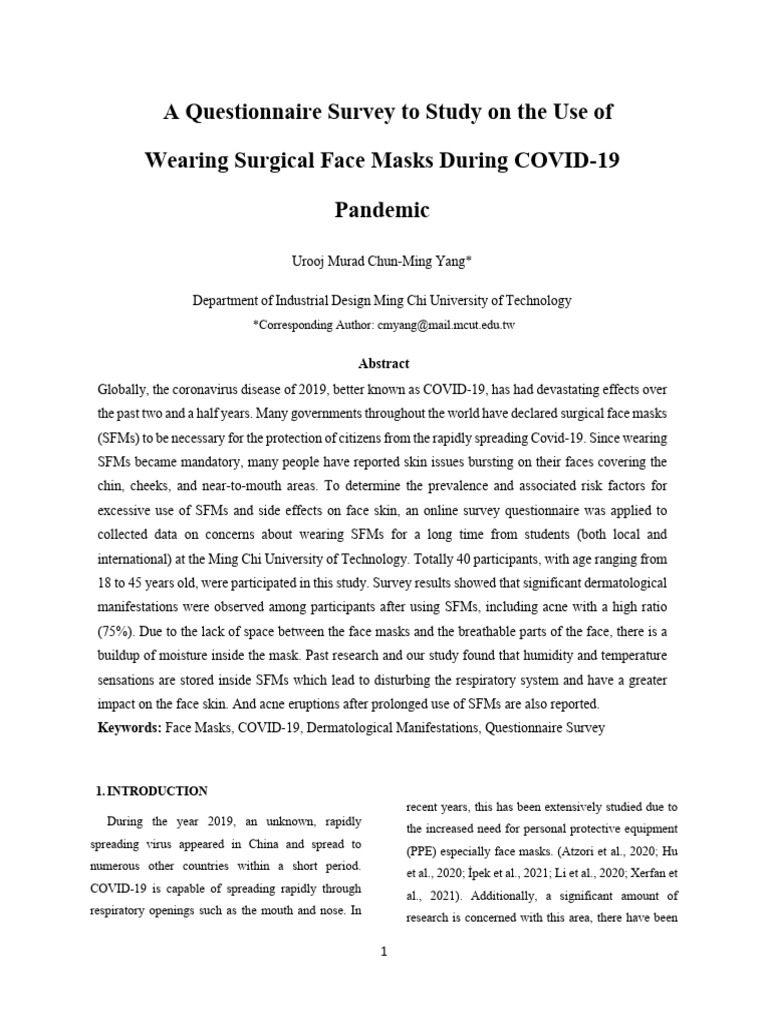 A Questionnaire Survey To Study On The Use of Wearing Surgical Face ...