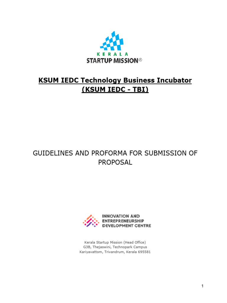 Ksum Iedc Tbi - Guidelines and Proforma For Submission of Proposal ...