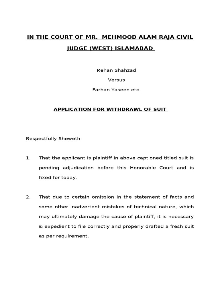 Application to Withdraw Civil Suit | PDF | Affidavit | Judiciaries