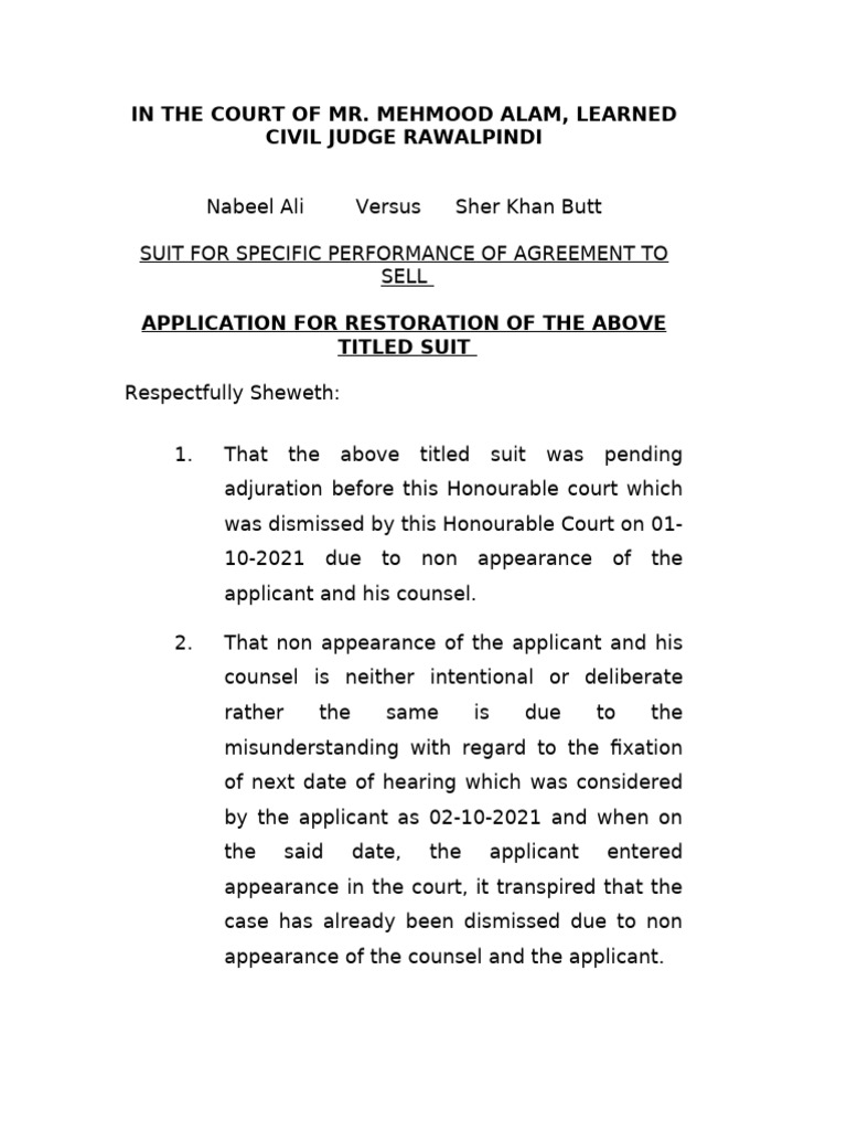 Application for Restoration of Suit | PDF