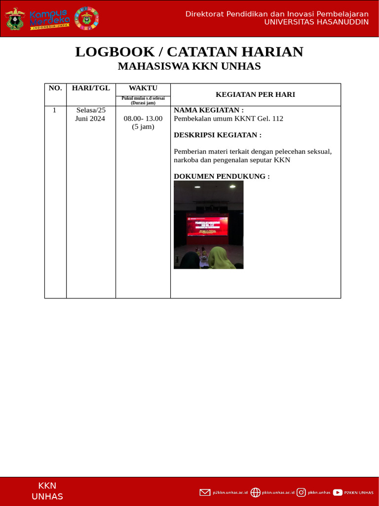Template Logbook Catatan Harian Kegiatan KKN Ukuran Kertas A4 | PDF