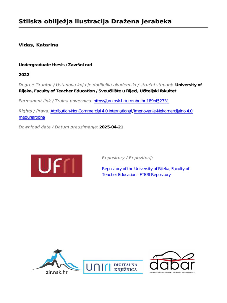 Vidas Stilska Obiljezja Ilustracija Drazena Jerabeka | PDF