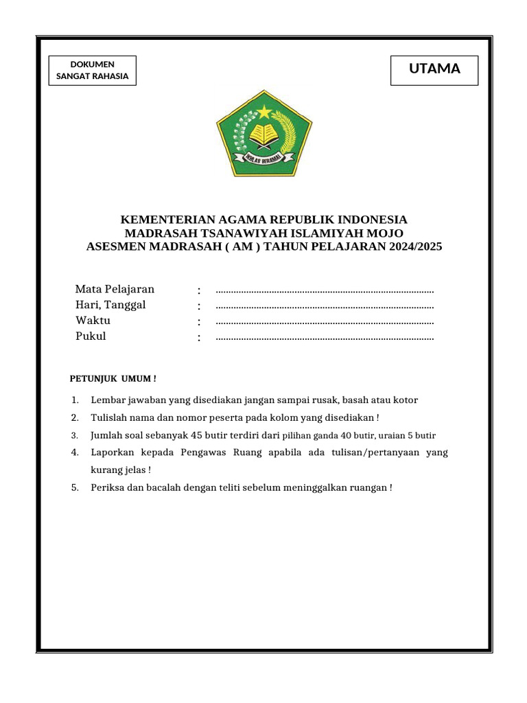 Cover SOAL AM Dan Blanko Kunci Jawabannya | PDF