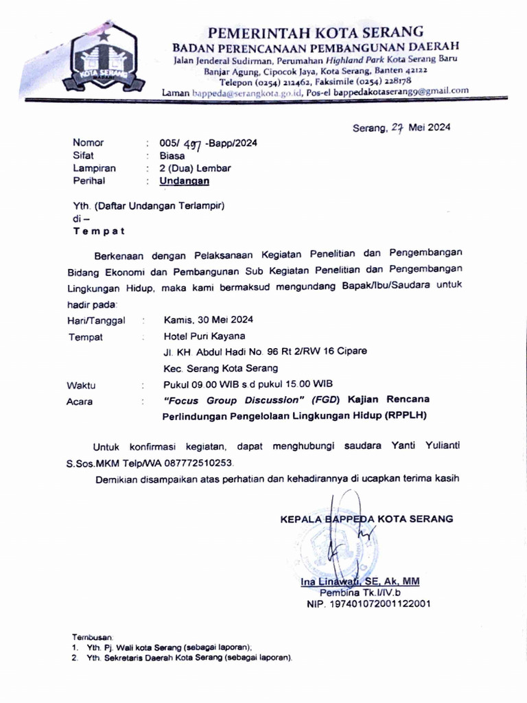 Undangan FGD RPPLH 27 Mei 2024 Puri Kayana | PDF